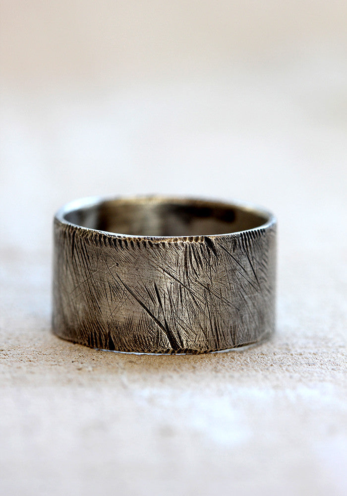 distressed ring men's widte band men's distressed ring – Praxis Jewelry