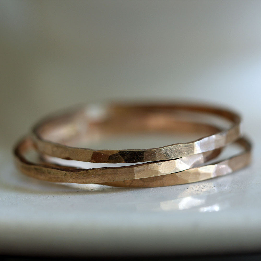 14K Gold Hammered Stacking Rings 7 14K Yellow Gold